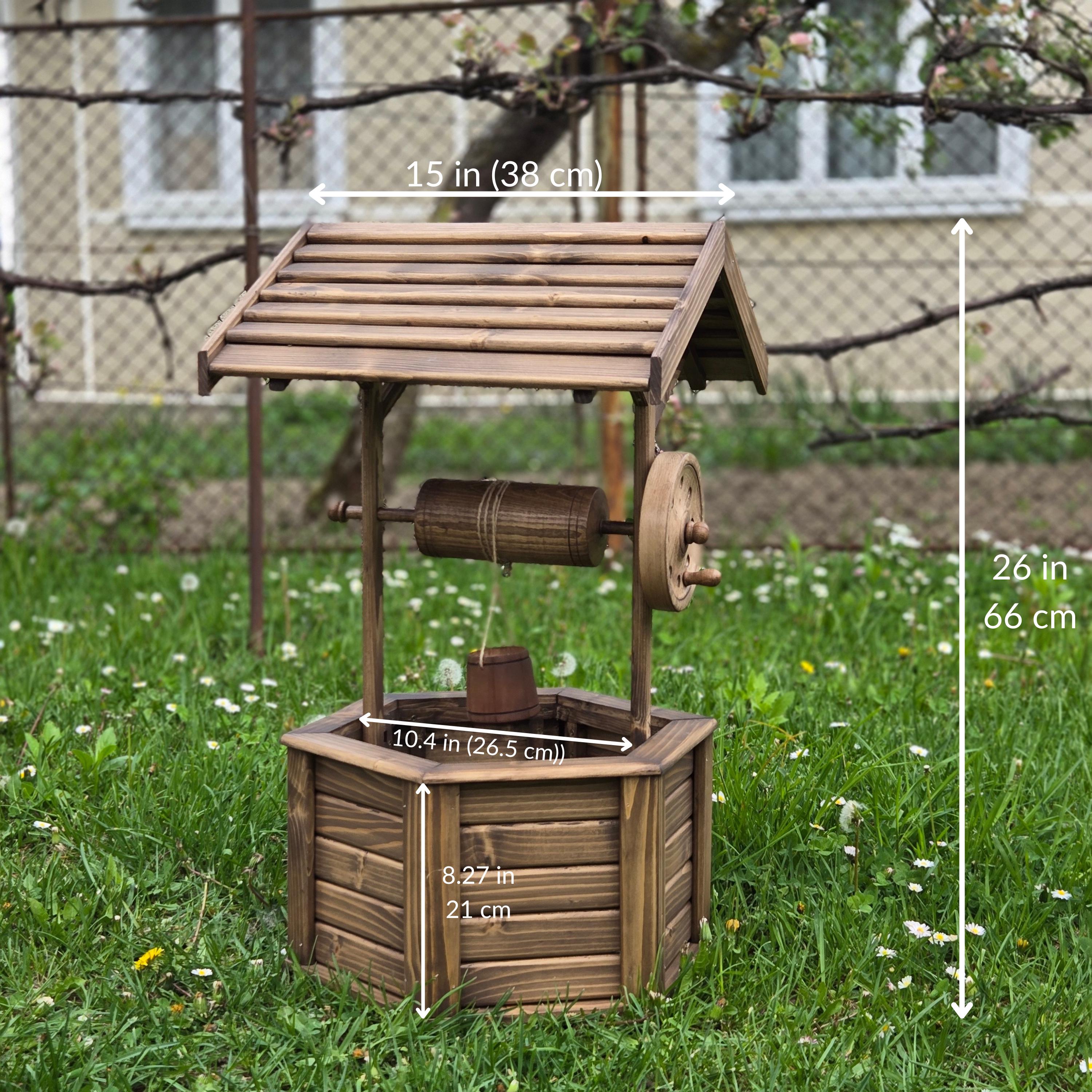 Rustic Wooden Wishing Well With LED Strip Lighting – Outdoor Decorative ...