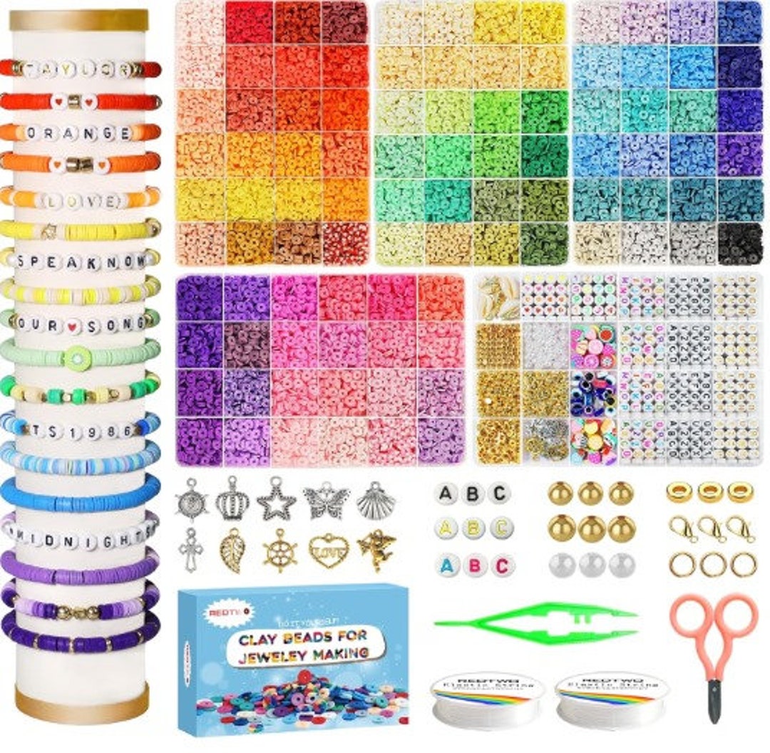 15500 Clay Beads Bracelet Making Kit, Flat Polymer Beads With Charm ...