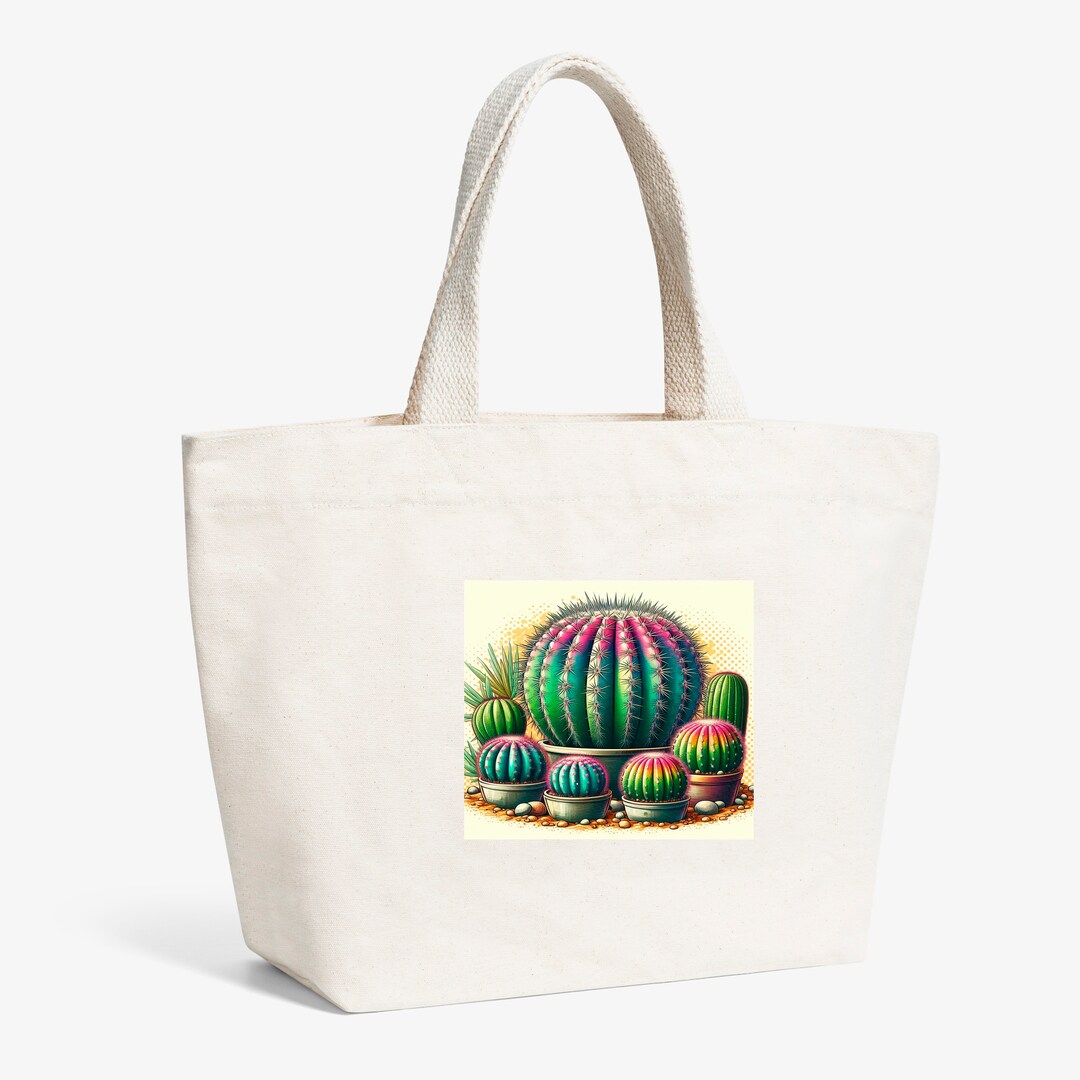Cactus Canvas Tote Bag, Beach Bag, Eco Tote, Barrel Cactus Tote, Carry ...