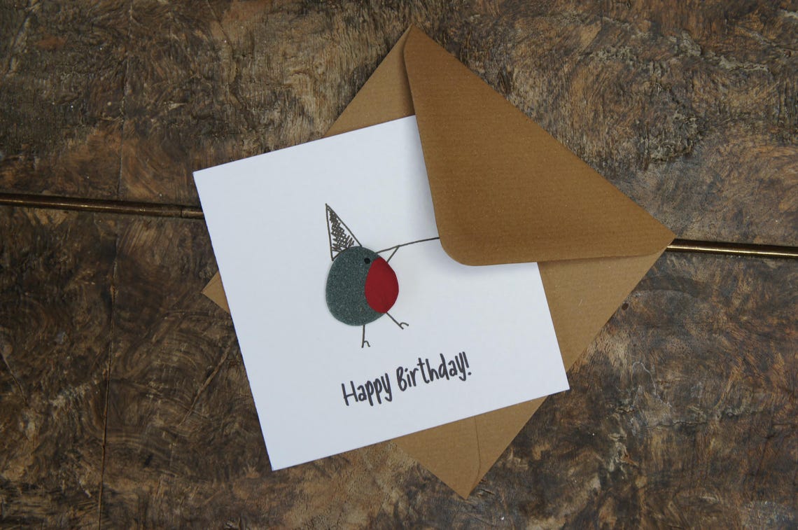 Robin Pebble Birthday Card, Robin Red Chest, Birthday Card, Unique ...