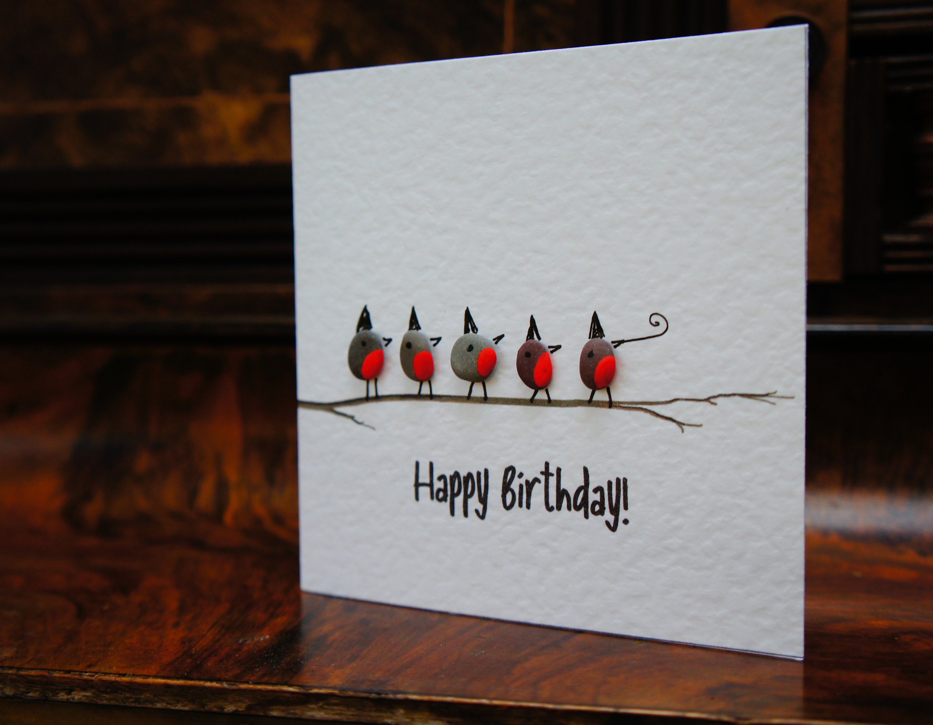 Robin Pebble Birthday Card, Robin Red Chest, Birthday Card, Unique ...