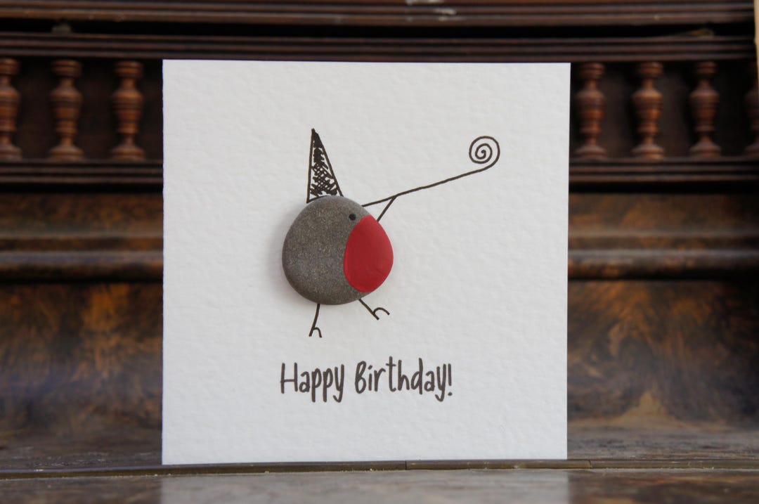 Robin Pebble Birthday Card, Robin Red Chest, Birthday Card, Unique ...