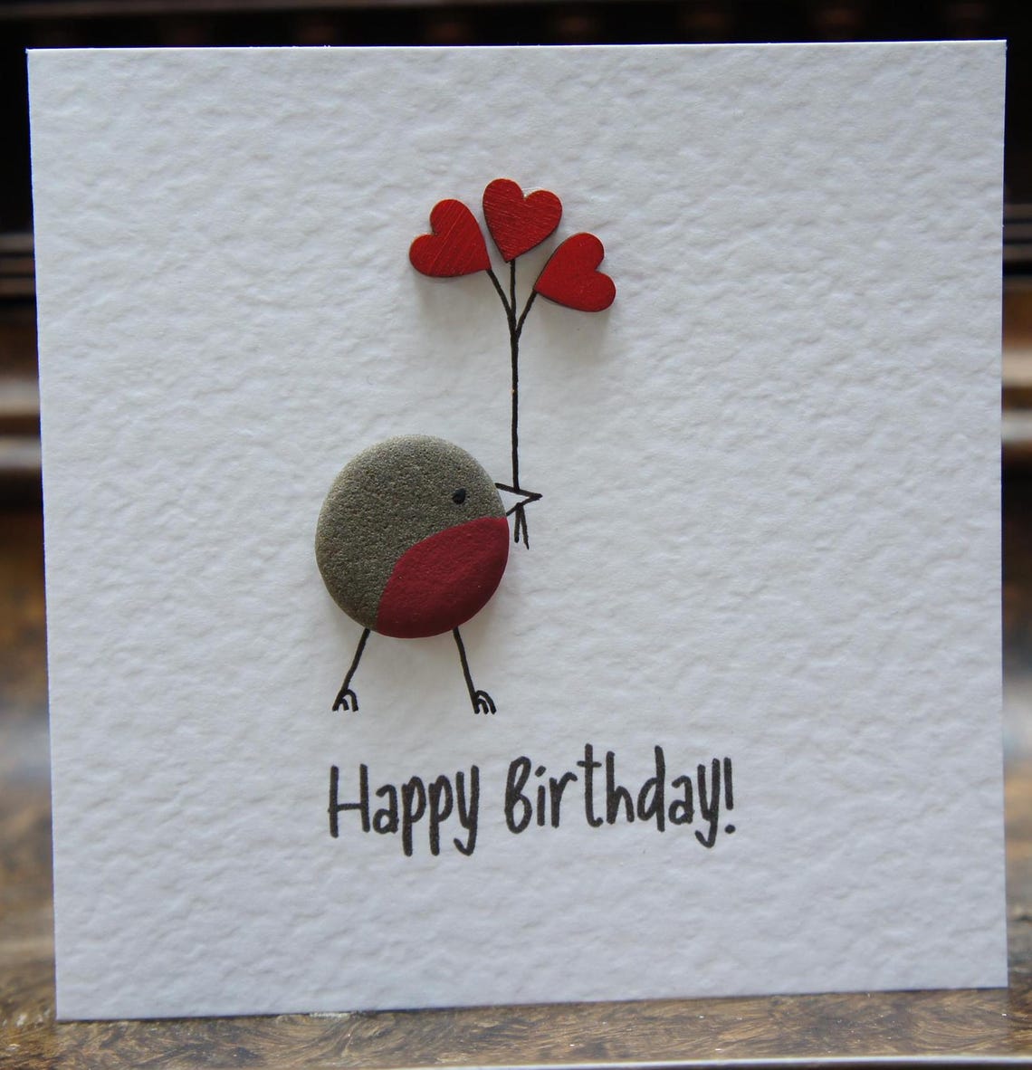 Pebble Art Card, Robin Birthday Card, Birthday Card, Unique Pebble Card ...