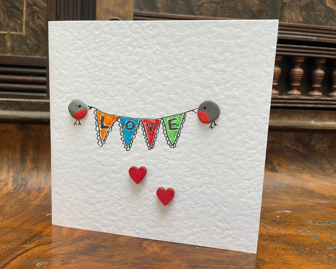 Cute Robin Card, Anniversary Card, Birthday Card, Pebble Art, Fun Card ...