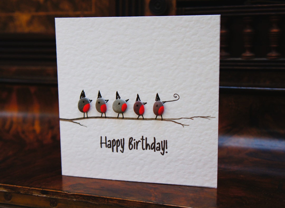 Robin Pebble Birthday Card, Robin Red Chest, Birthday Card, Unique ...