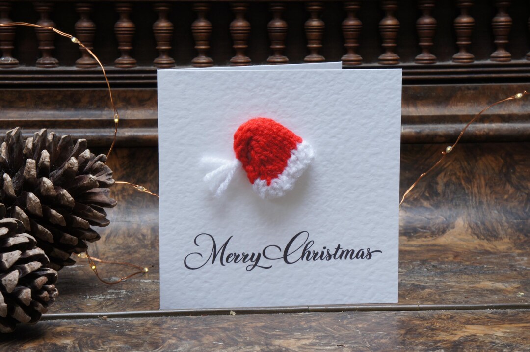 Christmas Card, Father Christmas Card, Hand Knitted Santa Hat, Family ...