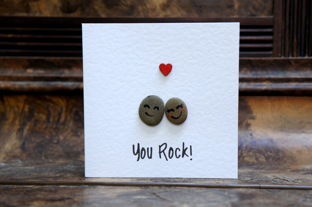 You Rock Card, Anniversary Card, Birthday Card,thank You Card, Pebble Art Card, Handmade Card ...