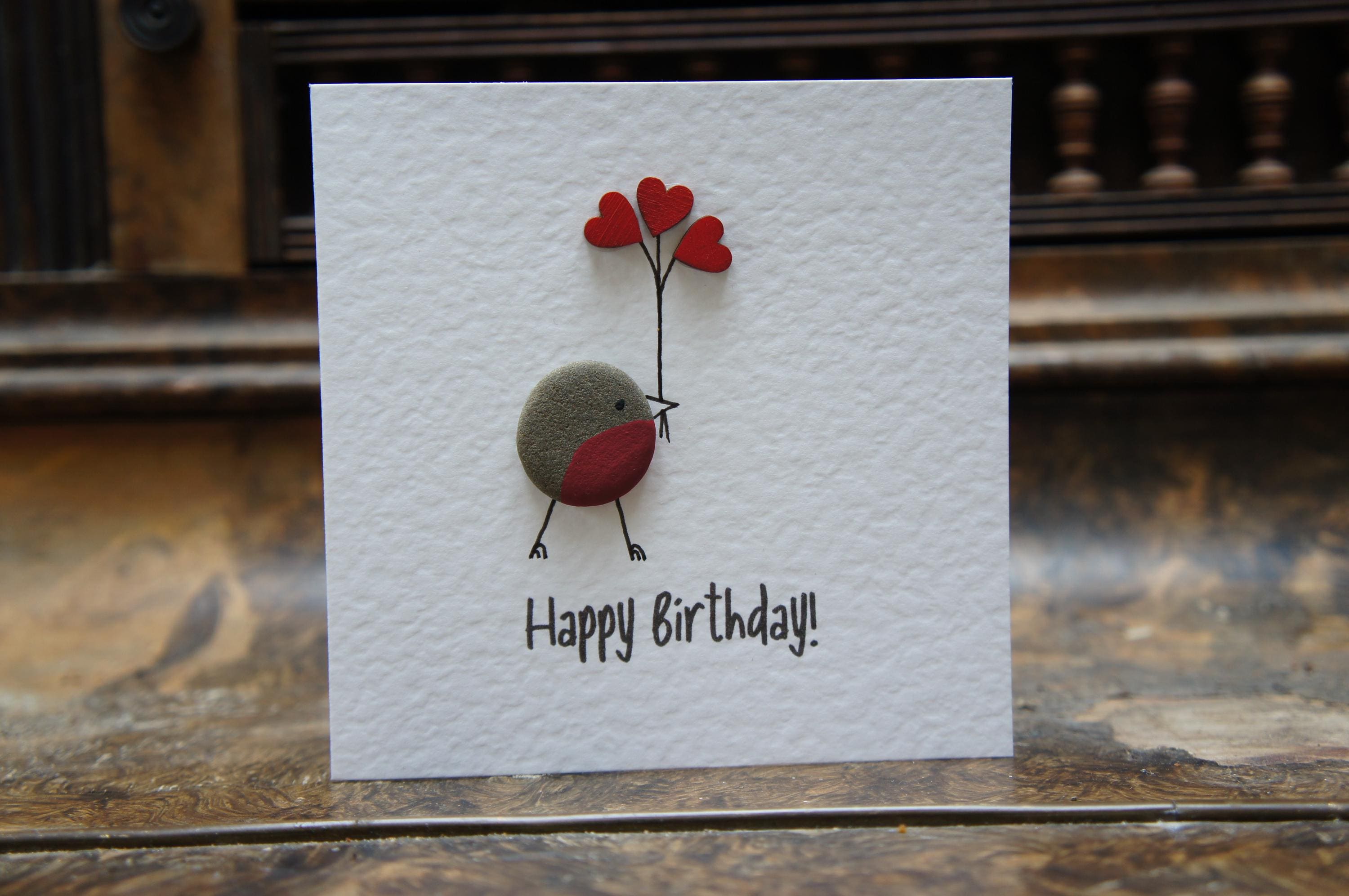 Pebble Art Card, Robin Birthday Card, Birthday Card, Unique Pebble Card ...