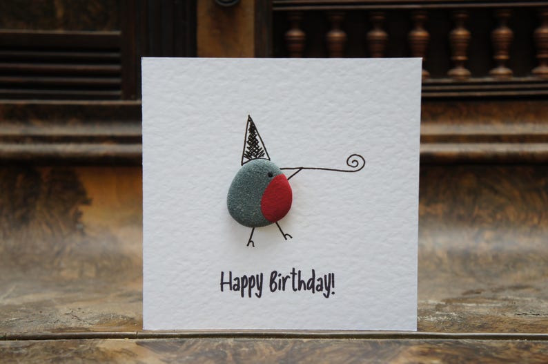 Robin Pebble Birthday Card, Robin Red Chest, Birthday Card, Unique ...