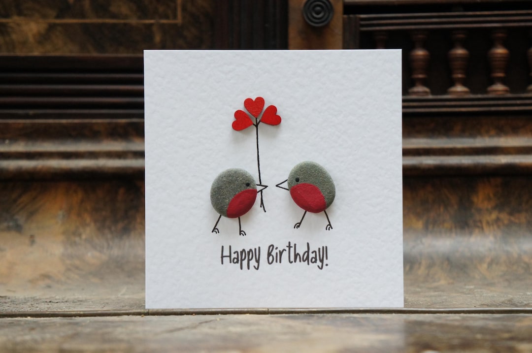 Pebble Art Card, Birds Card, Birthday Card, Unique Pebble Card, Stone ...