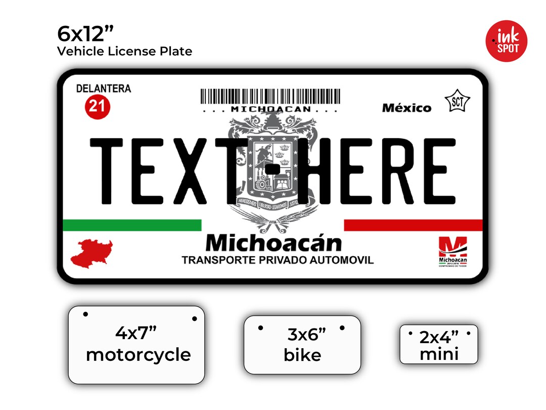 Michoacan Custom License Plate - Mexico Placas for Vehicle, Motorcycle ...