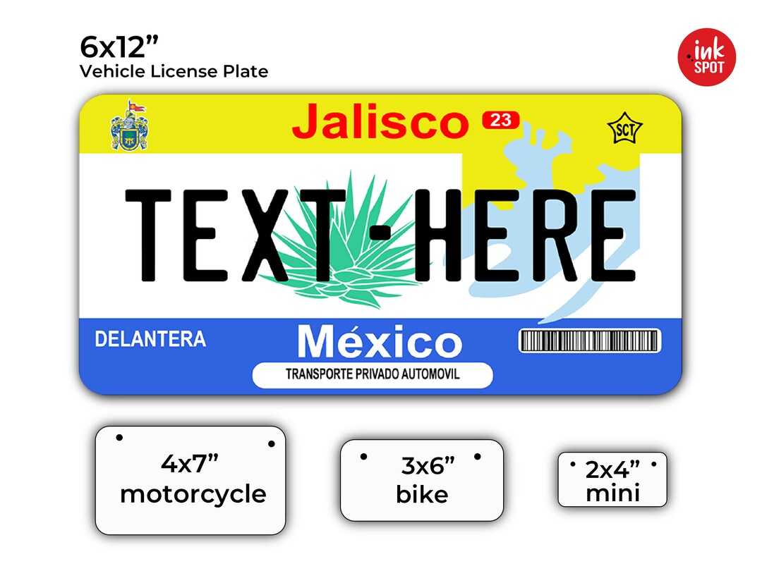 Jalisco Custom License Plate - Mexico Placas for Vehicle, Motorcycle ...