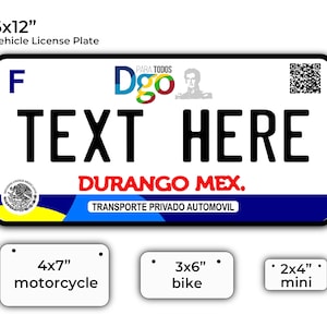 Durango Custom License Plate - Mexico Placas for Vehicle, Motorcycle ...