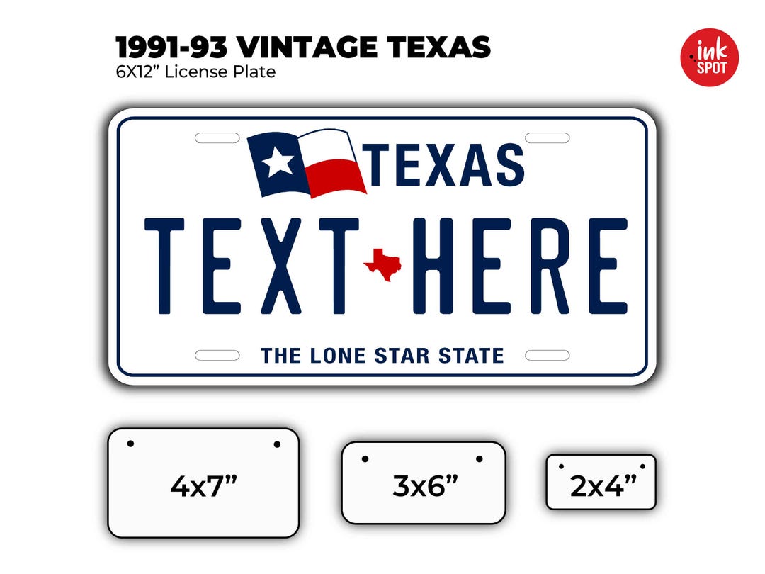 1991-93 Texas Custom License Plate | Personalized Car/truck Vehicle ...