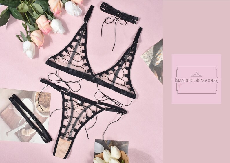 Unwrap Me Bra Set With Choker And Leg Strap Lingerie Sets Classy