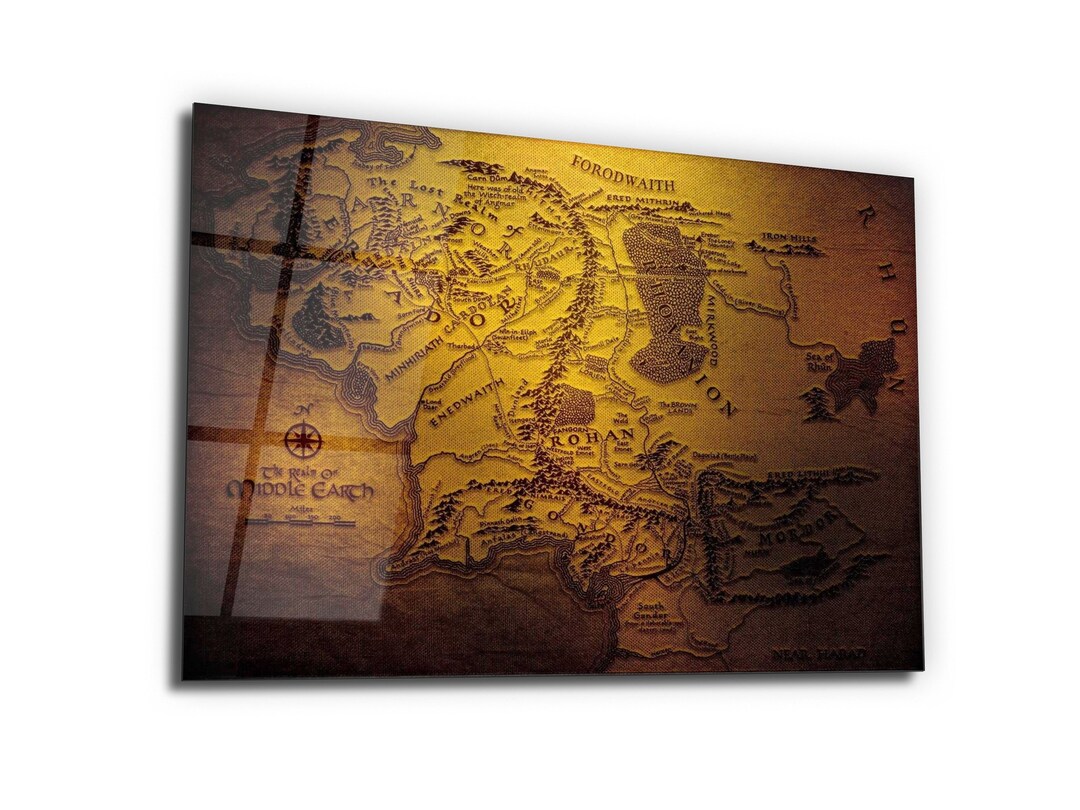 Map of the Middle Earth Old Dark Version Glass Wall Art - Etsy