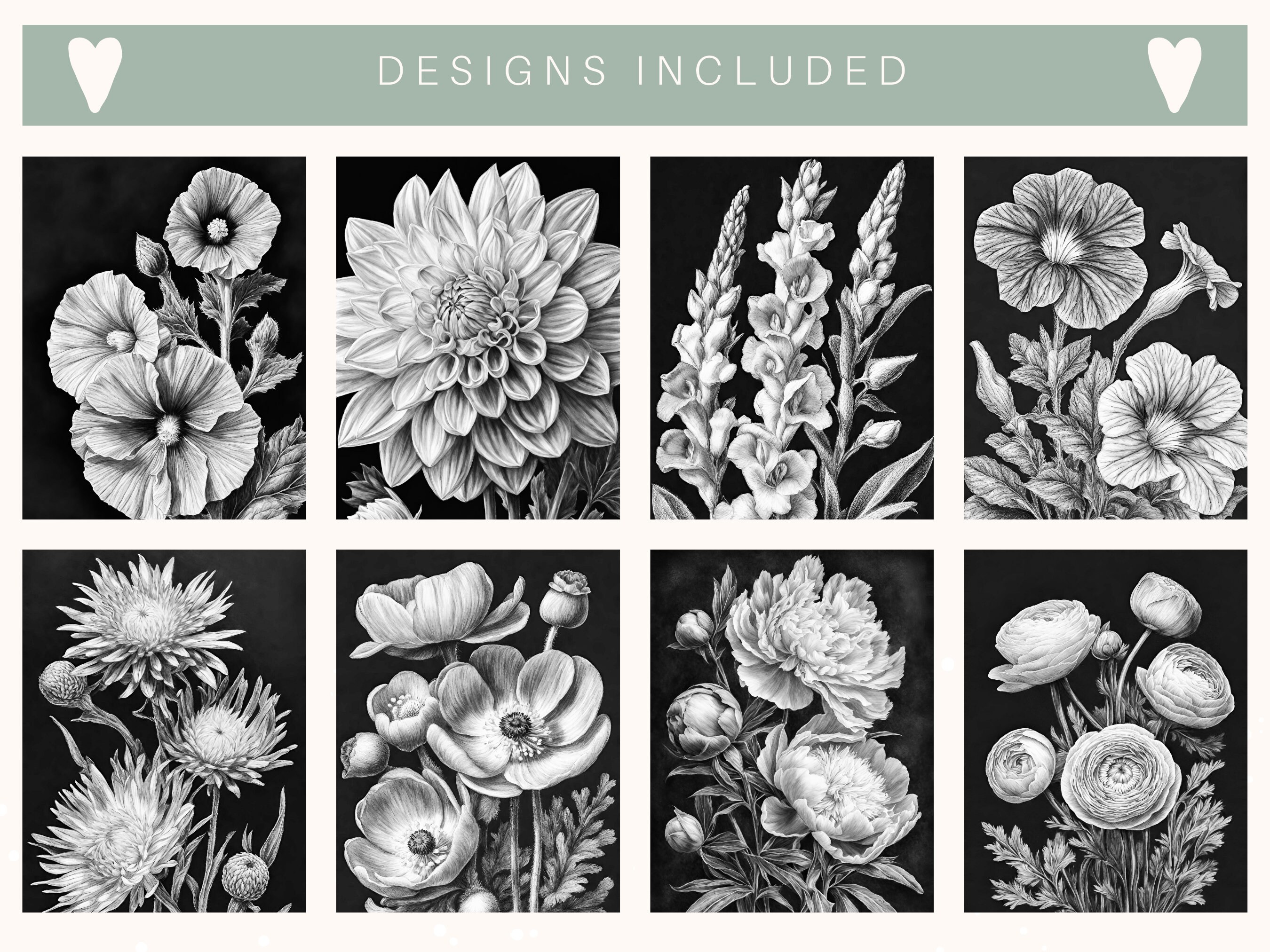 Garden Blooms Set 1 Floral Coloring Sheet Set, Printable, Adult ...