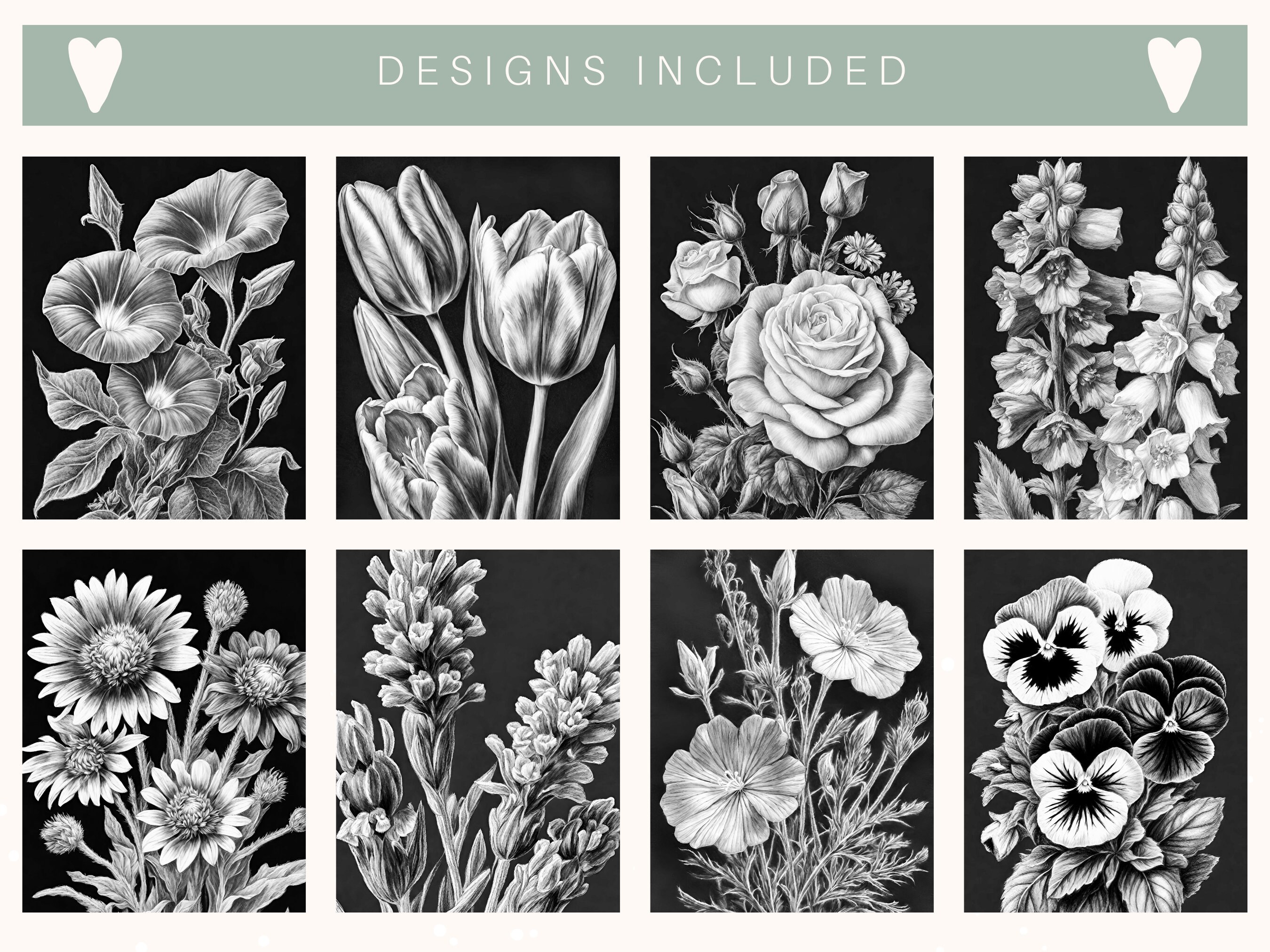 Garden Blooms Set 1 Floral Coloring Sheet Set, Printable, Adult ...