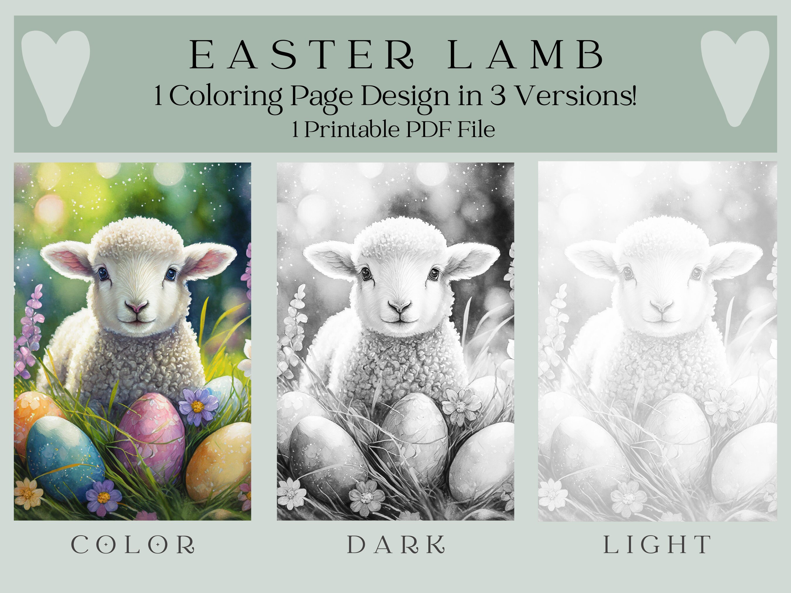 Easter Lamb Coloring Page Springtime Activity, Baby Sheep Illustration ...