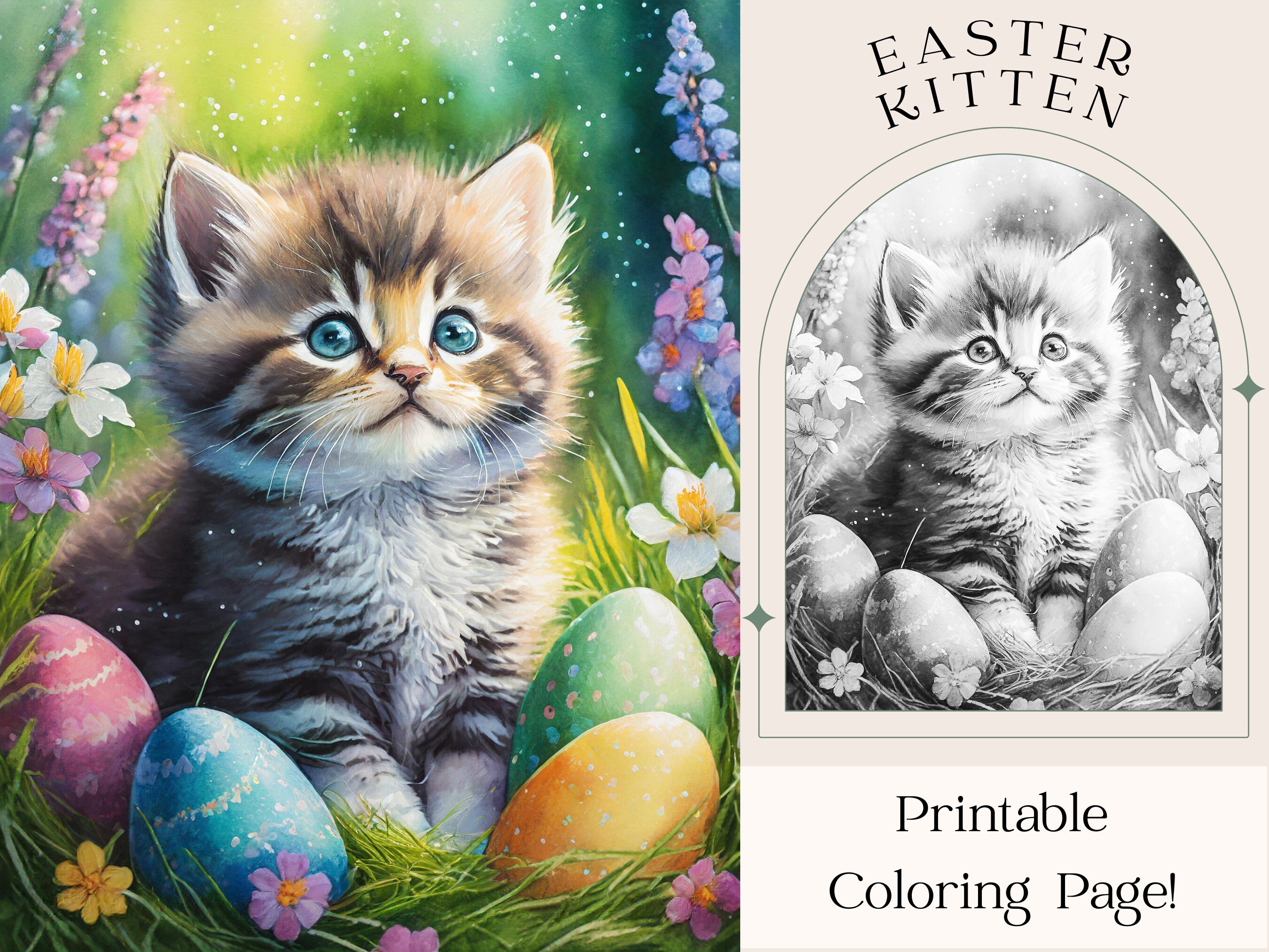 Easter Kitten Coloring Page Printable Cat Coloring Sheet, Unique Easter ...