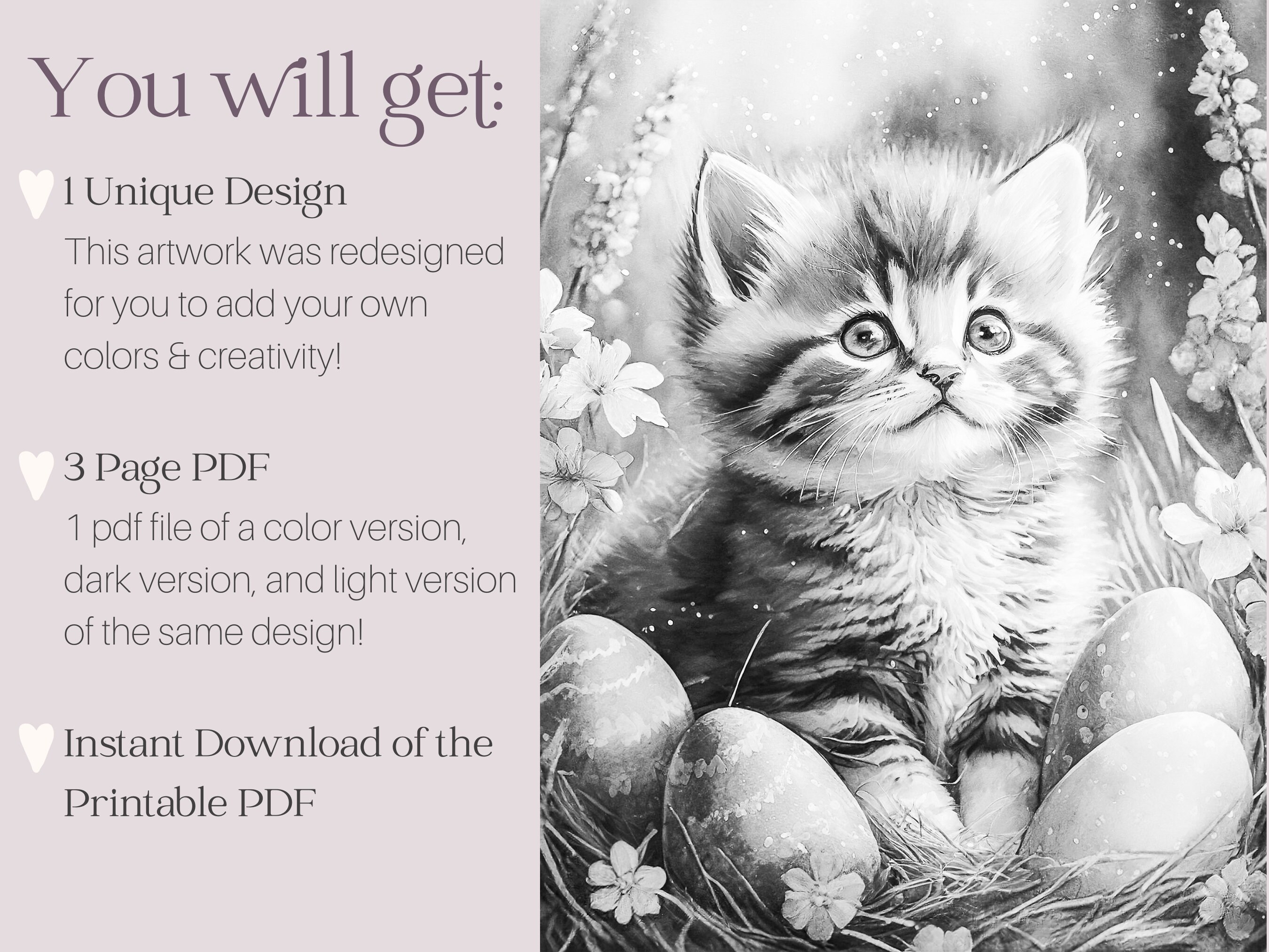 Easter Kitten Coloring Page Printable Cat Coloring Sheet, Unique Easter ...
