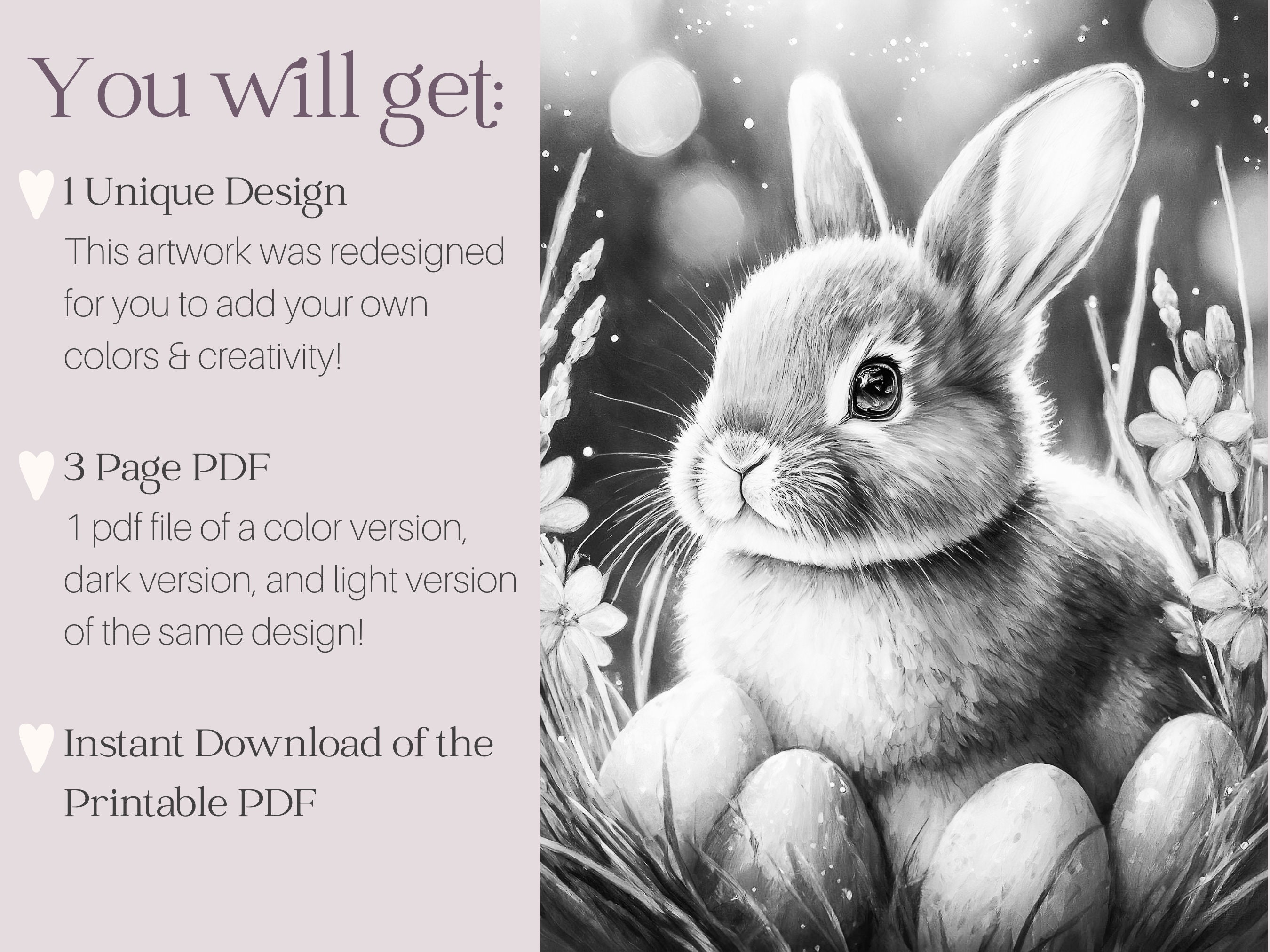 Easter Bunny Printable Coloring Page Spring Rabbit Coloring Sheet, Fun ...