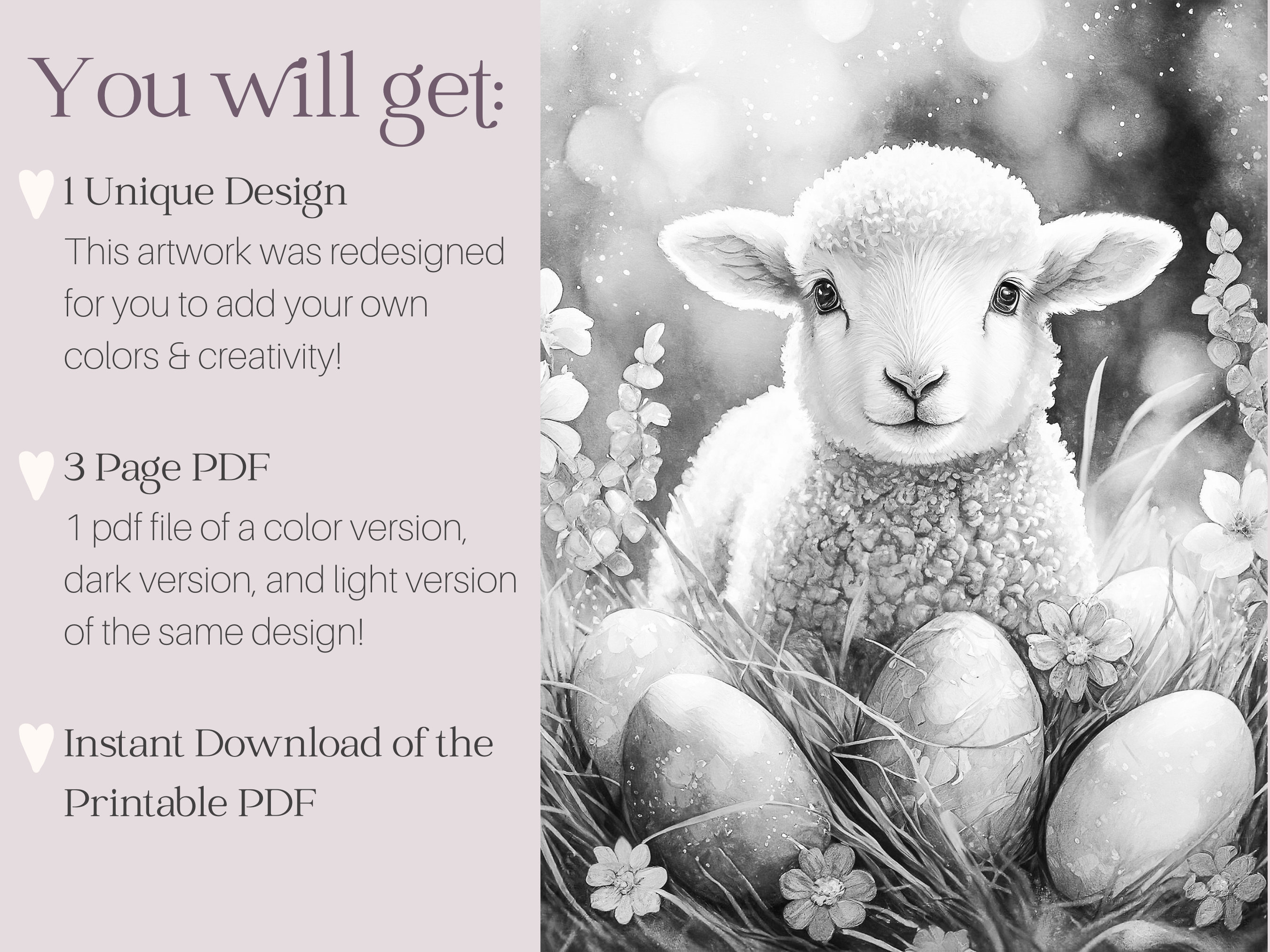 Easter Lamb Coloring Page Springtime Activity, Baby Sheep Illustration ...