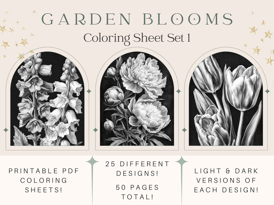 Garden Blooms Set 1 Floral Coloring Sheet Set, Printable, Adult ...