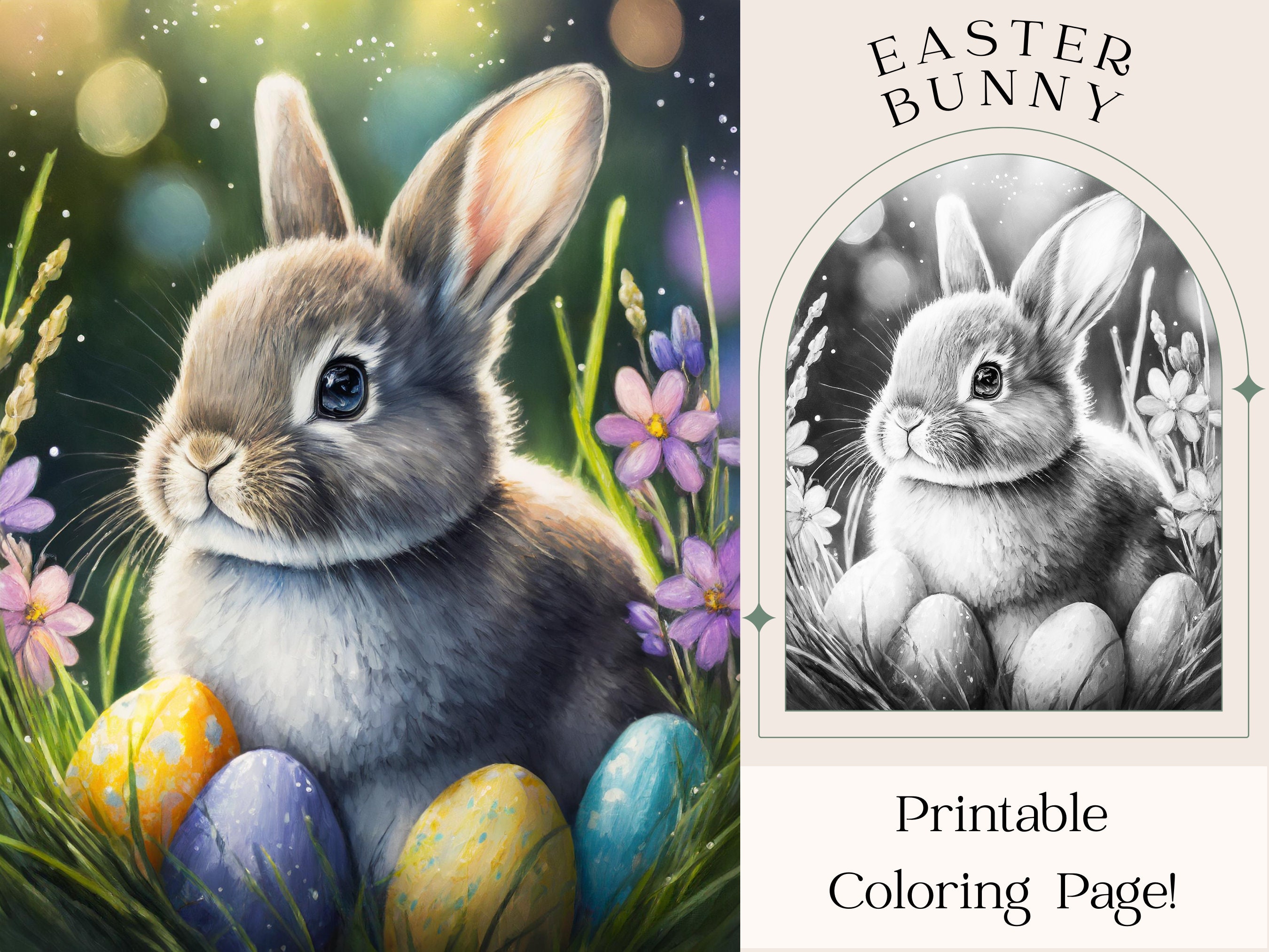 Easter Bunny Printable Coloring Page Spring Rabbit Coloring Sheet, Fun ...