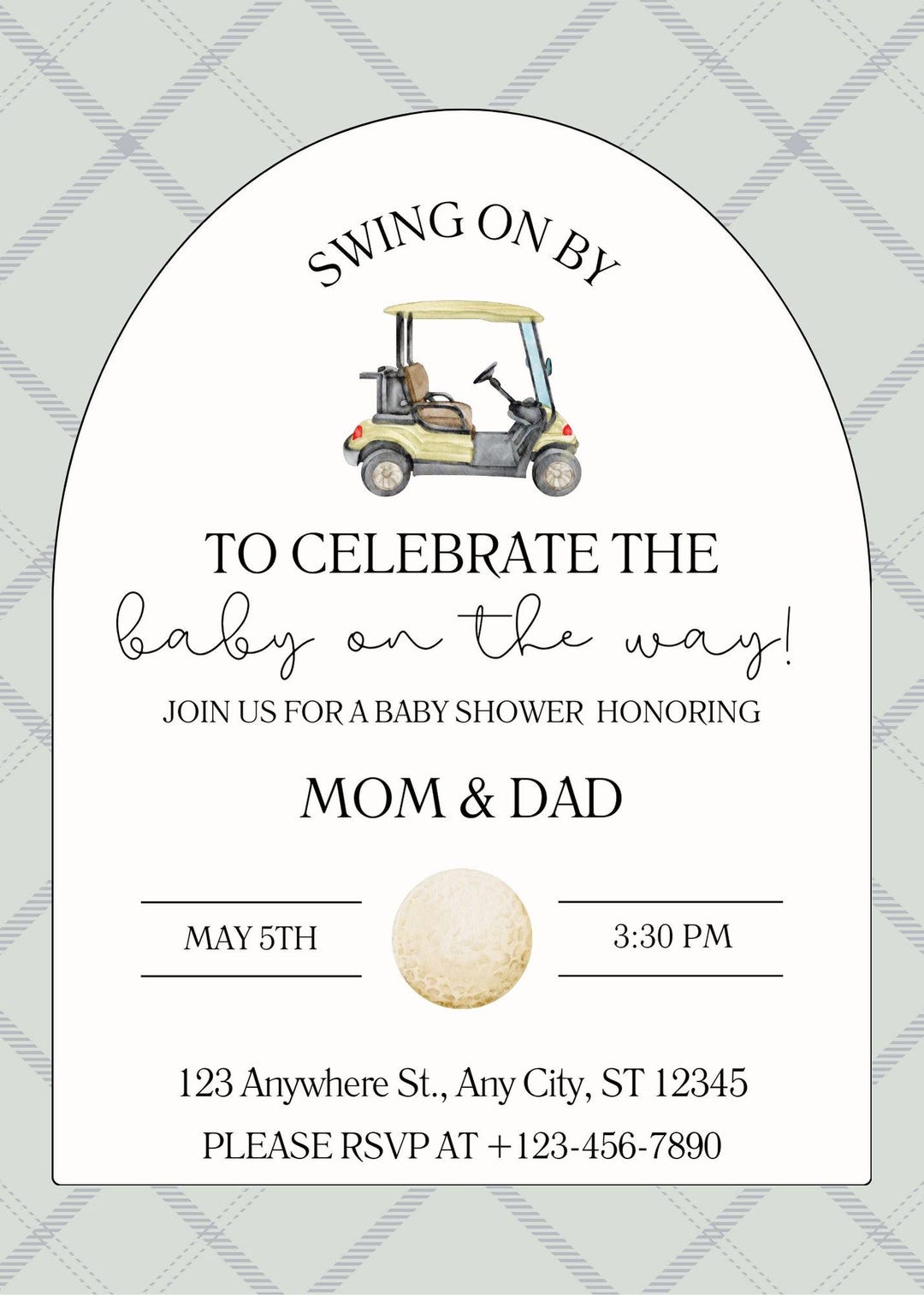 Golf Theme Baby Shower Invitation * Swing on By* DIGITAL DOWNLOAD - Etsy