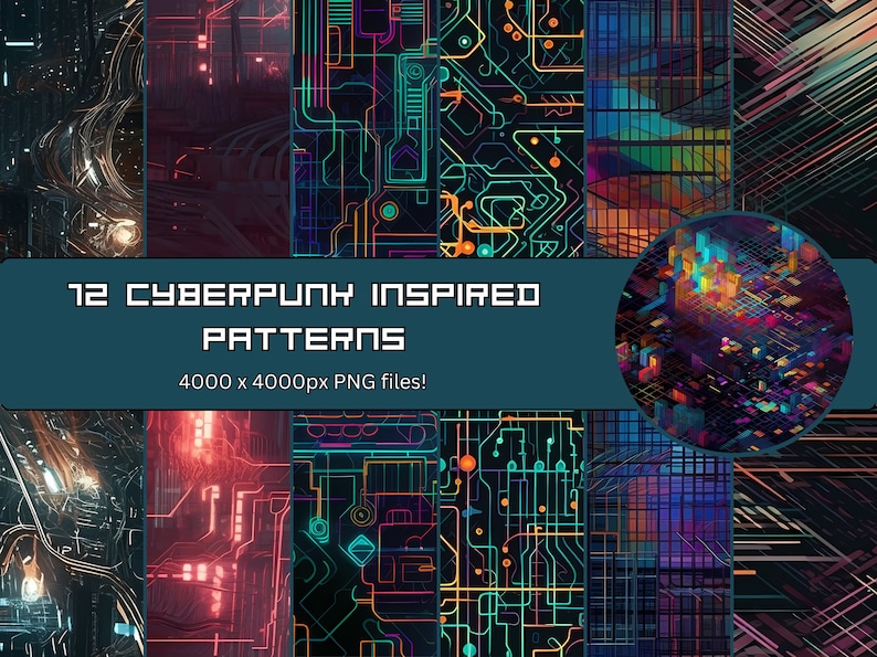 Cyberpunk Inspired Patterns - SEAMLESS - Cyber Backgrounds - 12 Designs ...