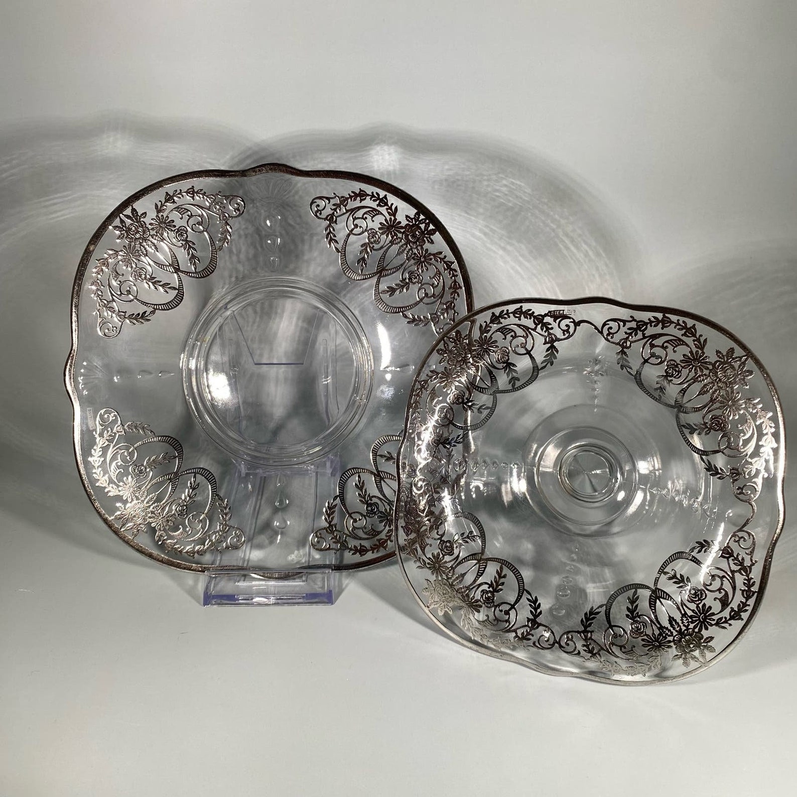 Vintage Glass Dish Matching Plate Stamped Sterling Silver Filigree ...