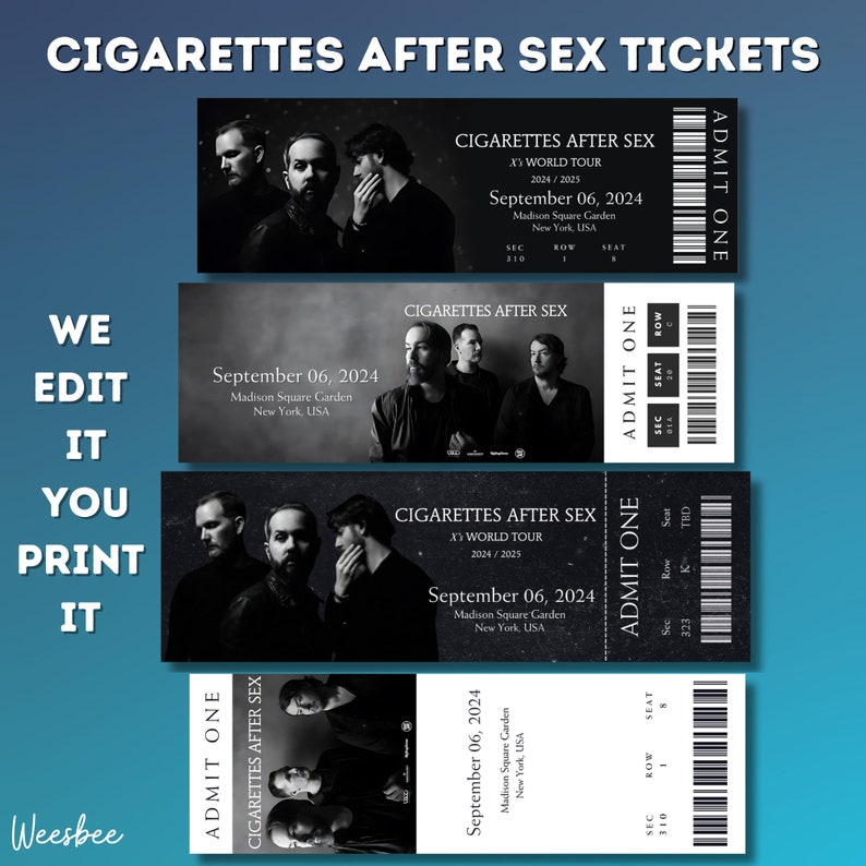 Printable Cigarettes After Sex Ticket 2024 Tour Personalized Music