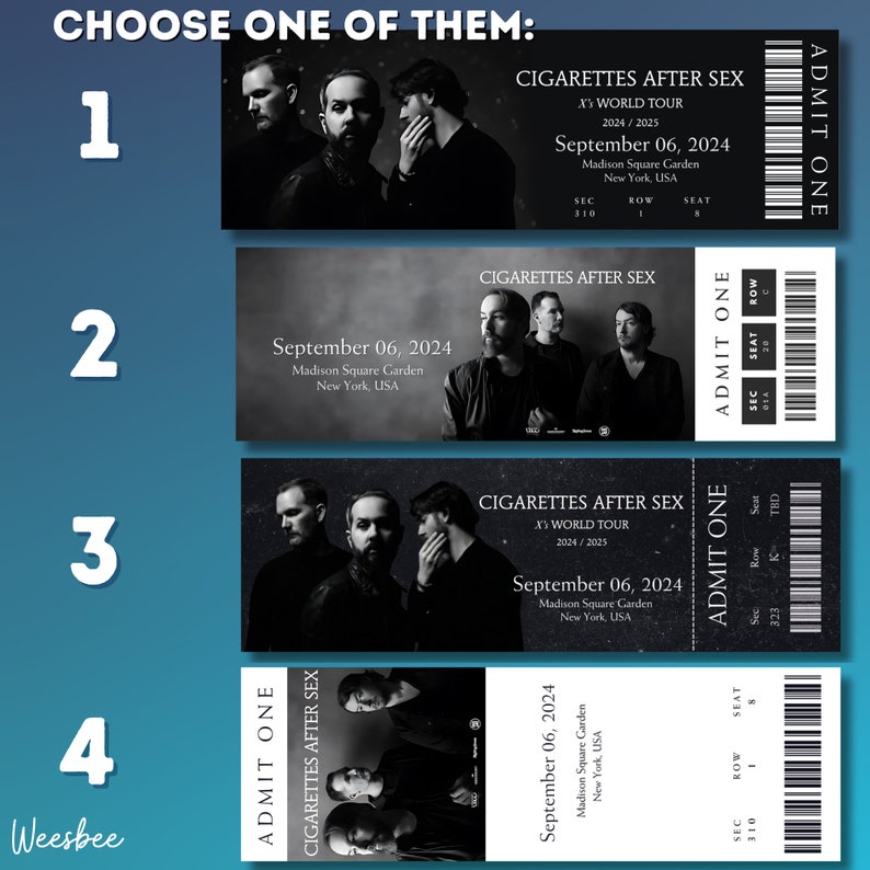 Printable Cigarettes After Sex Ticket 2024 Tour Personalized Music