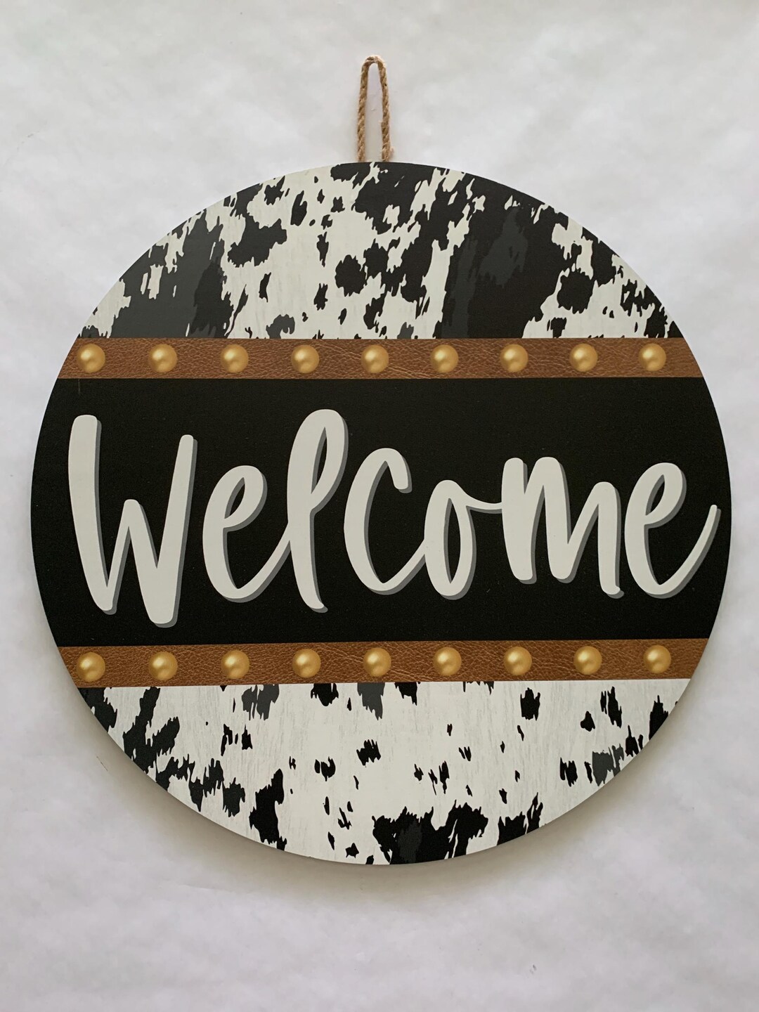 Cow Print Welcome Sign, Rustic Farmhouse Door Hanger, 18 Inch Wooden ...