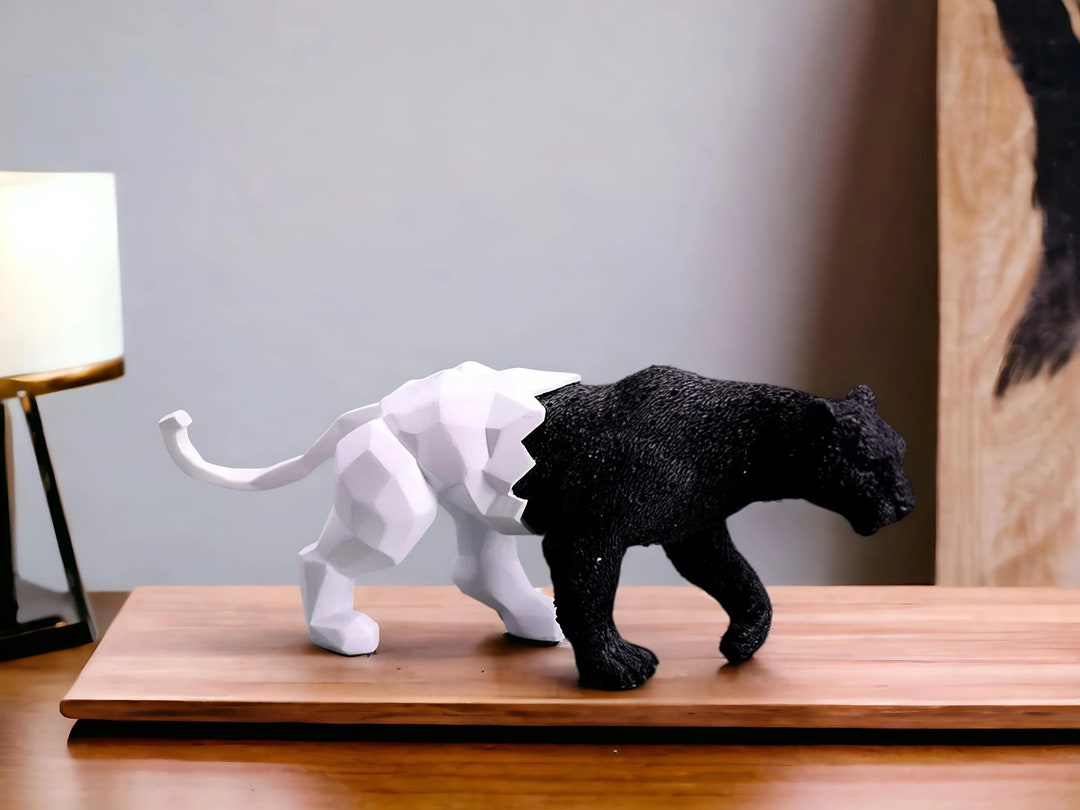 Geometric Animal Sculptures Jaguar Bear Wolf Statues Modern Resin ...