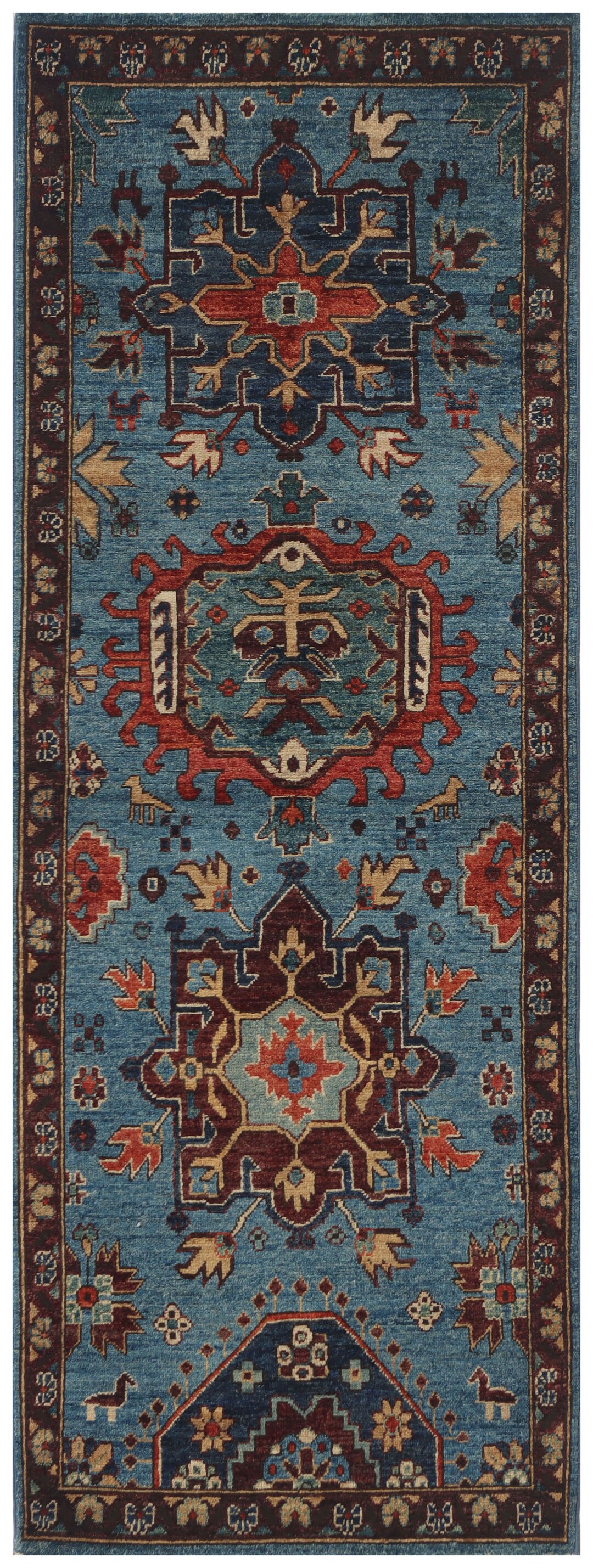 8FT Blue Bidjar Gallery Size Rug - Afghan Hand Knotted Veg Dyes Wool ...