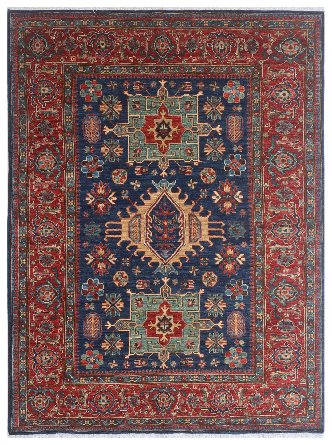 6x8ft Karaja Rug - Red Persian Style Hand Knotted Veg Dyes Wool Area ...