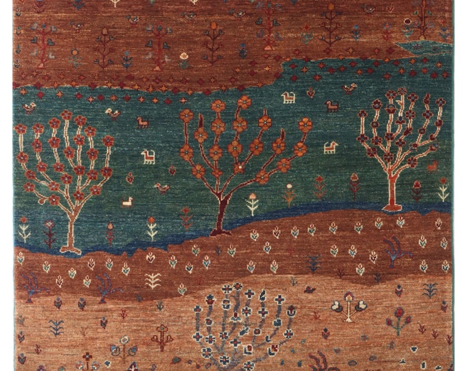 6X8 FT Tree Gabbeh Rug Tree of Life Persion Style Hand Knotted Gabbeh ...