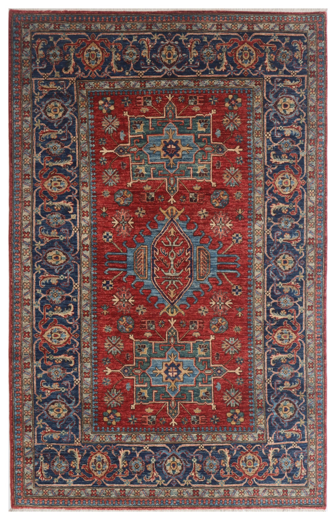 5x8ft Karaja Rug Red Persian Style Hand Knotted Veg Dyes Wool Area Rug ...