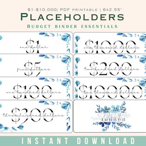 Placeholders Blue Floral for Cash Stuffing Printable, Budget Binder ...