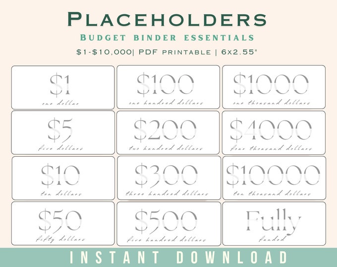 Simple Placeholders for Cash Stuffing, Printable Budget Binder ...