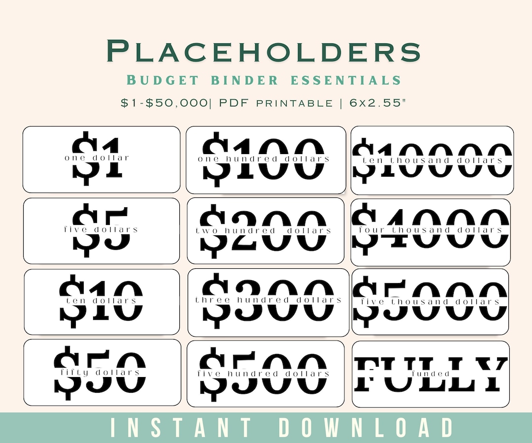 Placeholders for Cash Stuffing Printable, Budget Binder Essentials ...