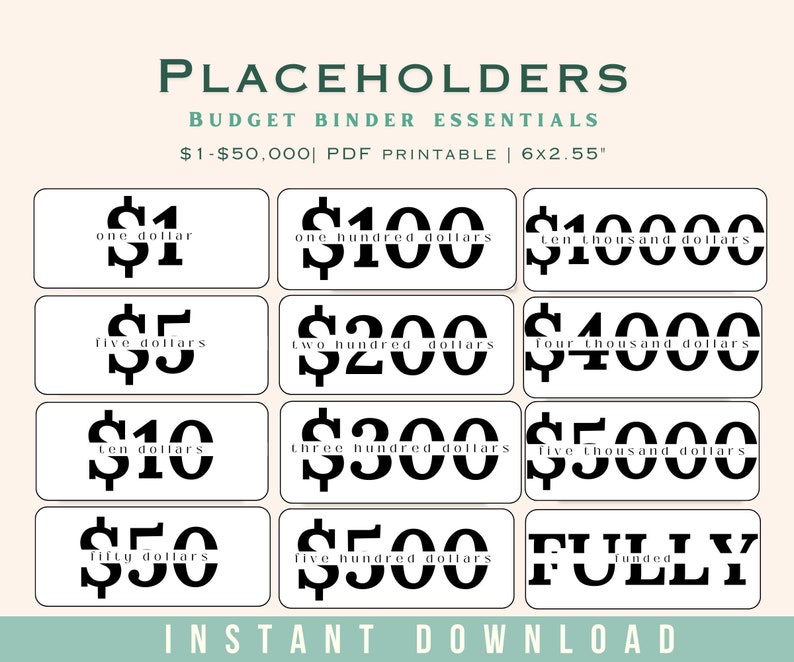 Placeholders for Cash Stuffing Printable, Budget Binder Essentials ...