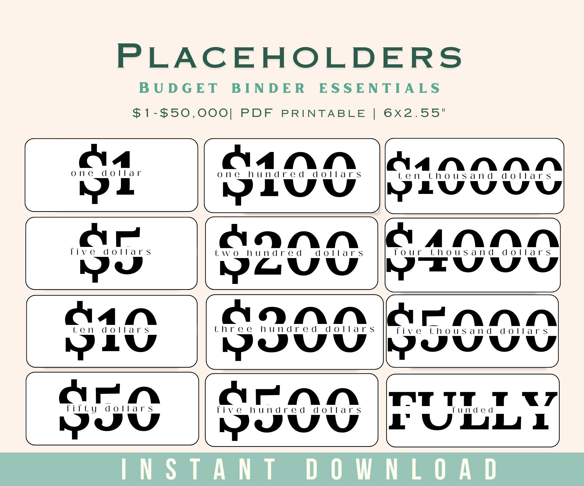 Placeholders for Cash Stuffing Printable, Budget Binder Essentials ...