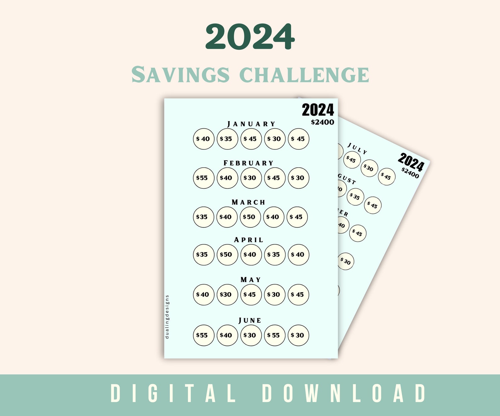 2024 Savings Challenge - Save 2400 in 2024 - New Years Printable - New Year New Me - Money ...