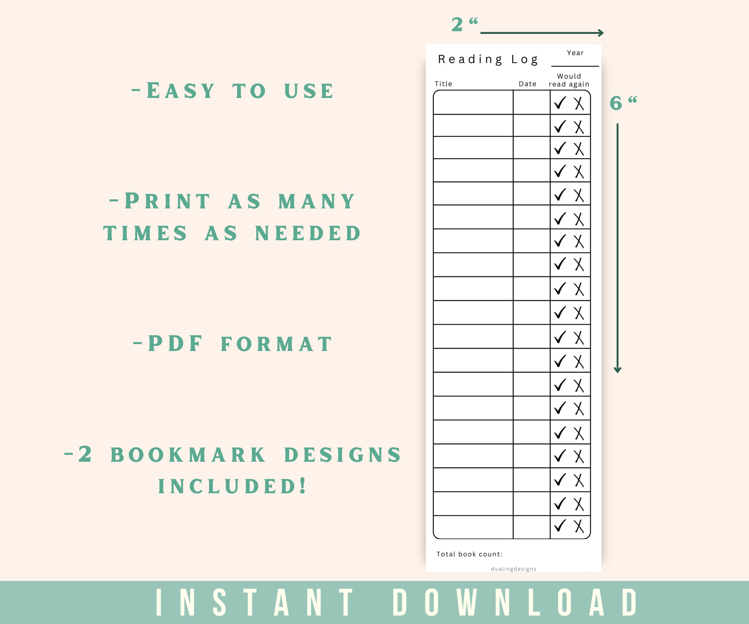 Reading Log Printable Bookmark, Reading List Tracker, Book Tracker ...