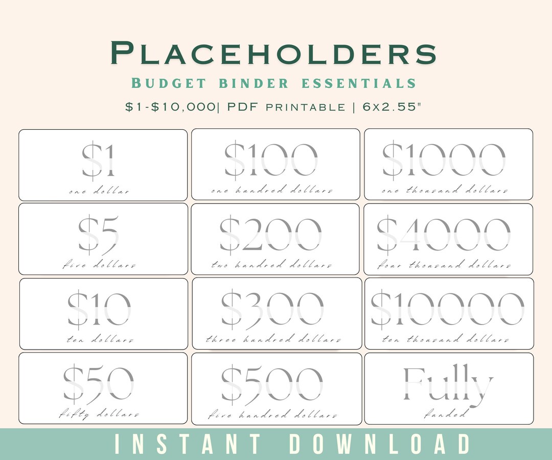 Simple Placeholders for Cash Stuffing, Printable Budget Binder ...