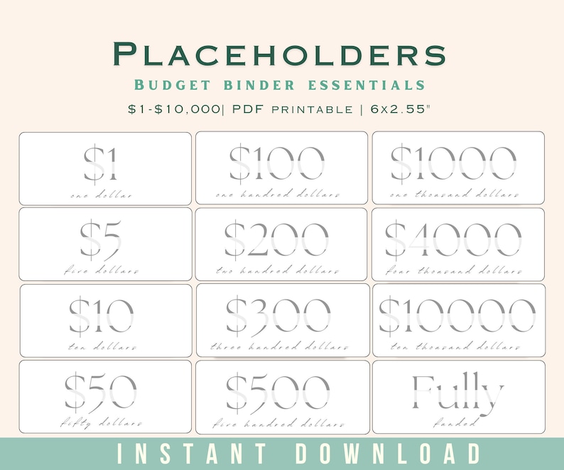 Simple Placeholders for Cash Stuffing, Printable Budget Binder ...