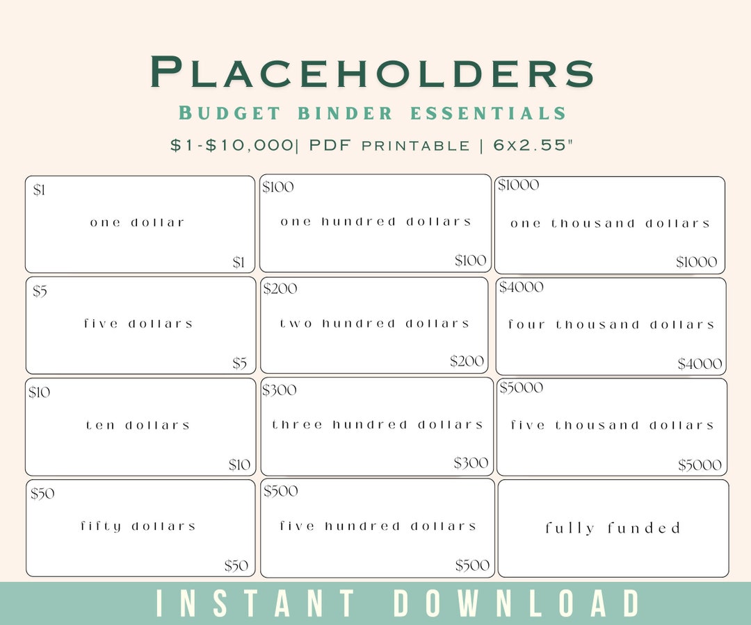 Minimalist Placeholders for Cash Stuffing, Printable Budget Binder ...